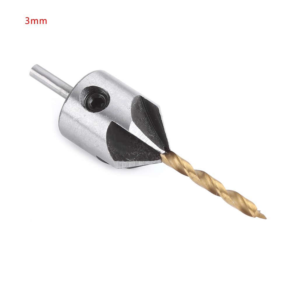 Counter Sinker Drill Bit Set, Steel Counter Sink Drill Bit Carpentry Wood Working Boring Tool Round Shank with Hex Key (Single 3mm+ Small Wrench)