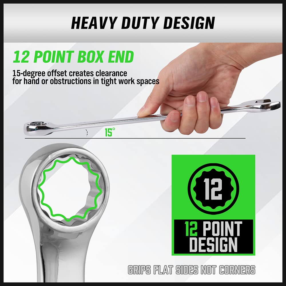 SWANLAKE 32-Piece Combination Wrench Set, SAE and Metric, 1/4"-1" & 7mm-22mm, 12 Point, Chrome Vanadium Steel