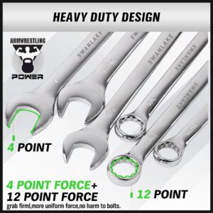 SWANLAKE 32-Piece Combination Wrench Set, SAE and Metric, 1/4"-1" & 7mm-22mm, 12 Point, Chrome Vanadium Steel