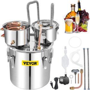 VEVOR Alcohol Still, 13.2Gal / 50L Stainless Steel Water Alcohol Distiller Copper Tube Home Brewing Kit Build-in Thermometer, Silver & Hydrometer - Alcohol, 0-200 Proof and Tralle