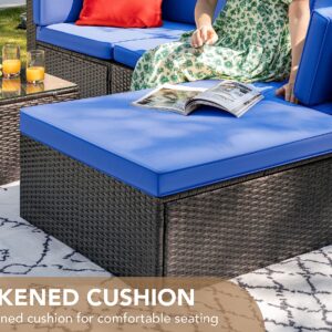 Devoko 5 Pieces Patio Furniture Sets All Weathevr Outdoor Sectional Patio Sofa Manual Weaving Wicker Rattan Patio Seating Sofas with Cushion and Glass Table (Navy Blue)