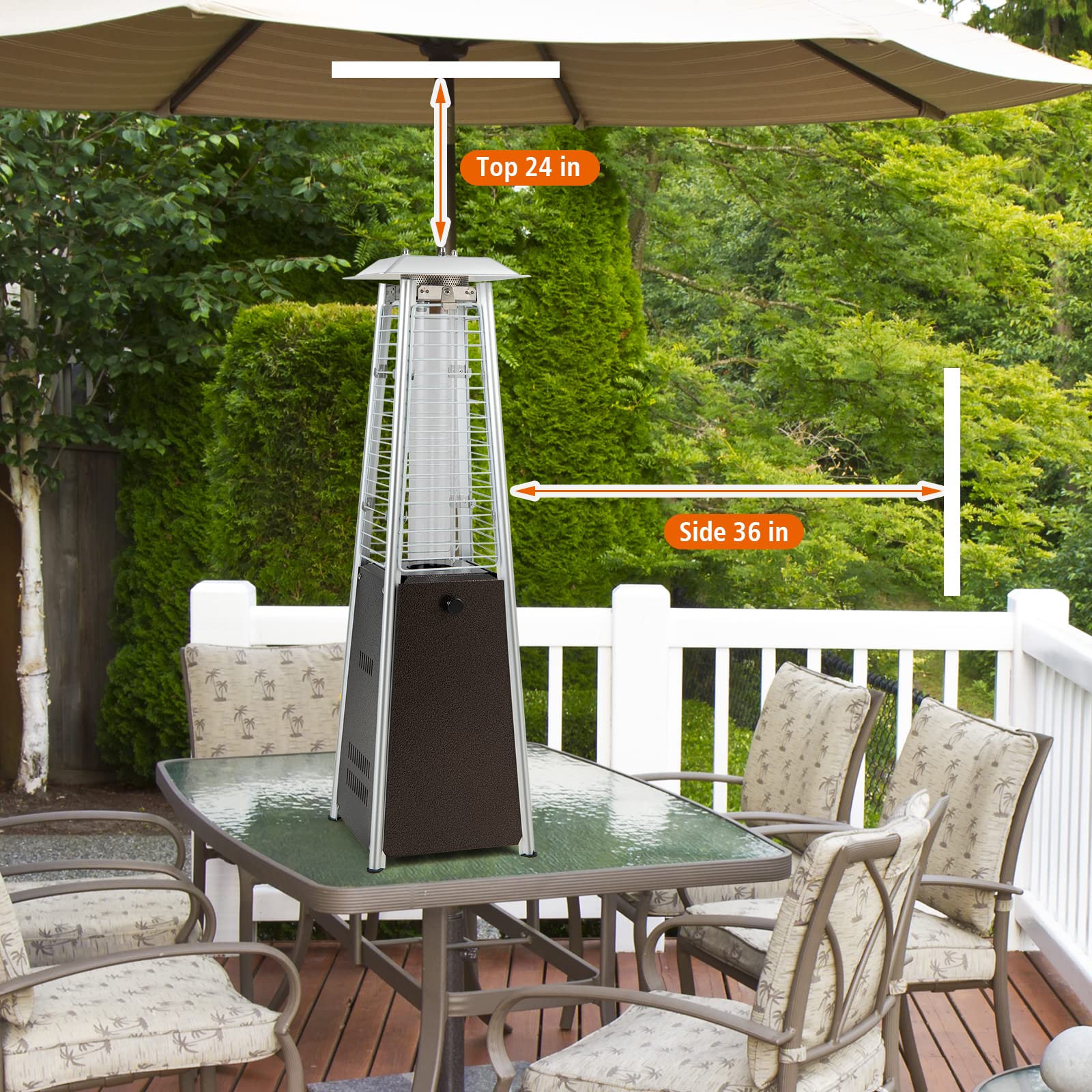 Tangkula Portable Patio Heater, 9500 BTU Outdoor Tabletop Heater with Stainless Steel Burner, Tip-Over & Flameout Protection, 34" Pyramid Mini Outdoor Heaters for Patio, Porch, Deck (Bronze)