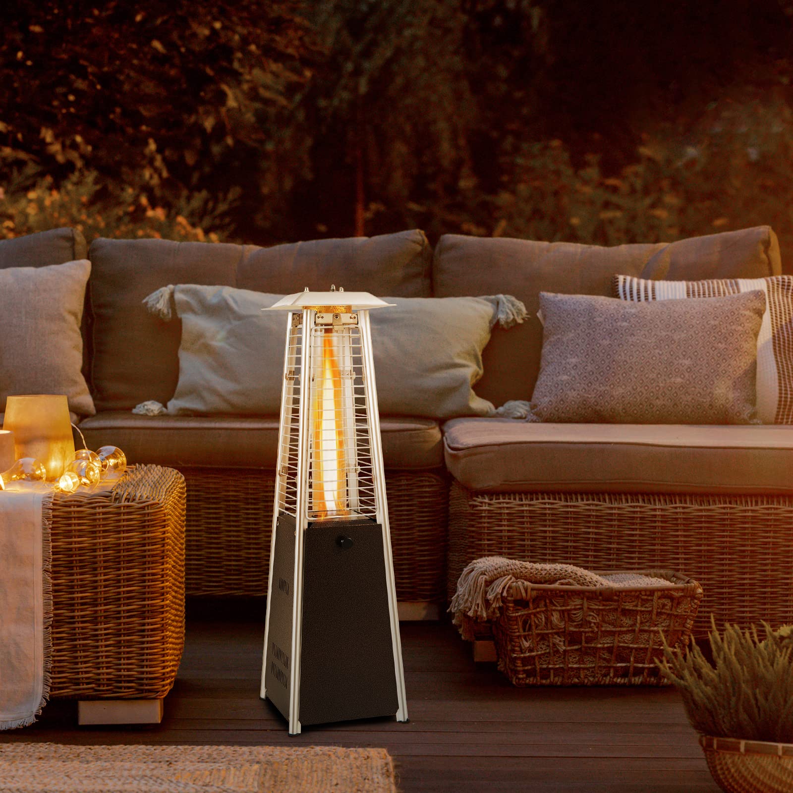 Tangkula Portable Patio Heater, 9500 BTU Outdoor Tabletop Heater with Stainless Steel Burner, Tip-Over & Flameout Protection, 34" Pyramid Mini Outdoor Heaters for Patio, Porch, Deck (Bronze)