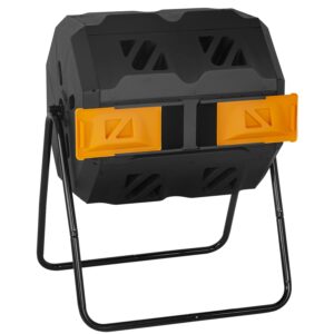 composting bins 43 gallon outdoor tumbling compost bin compost tumbler bucket trash can w/dual chamber sliding doors for garden patio,orange door