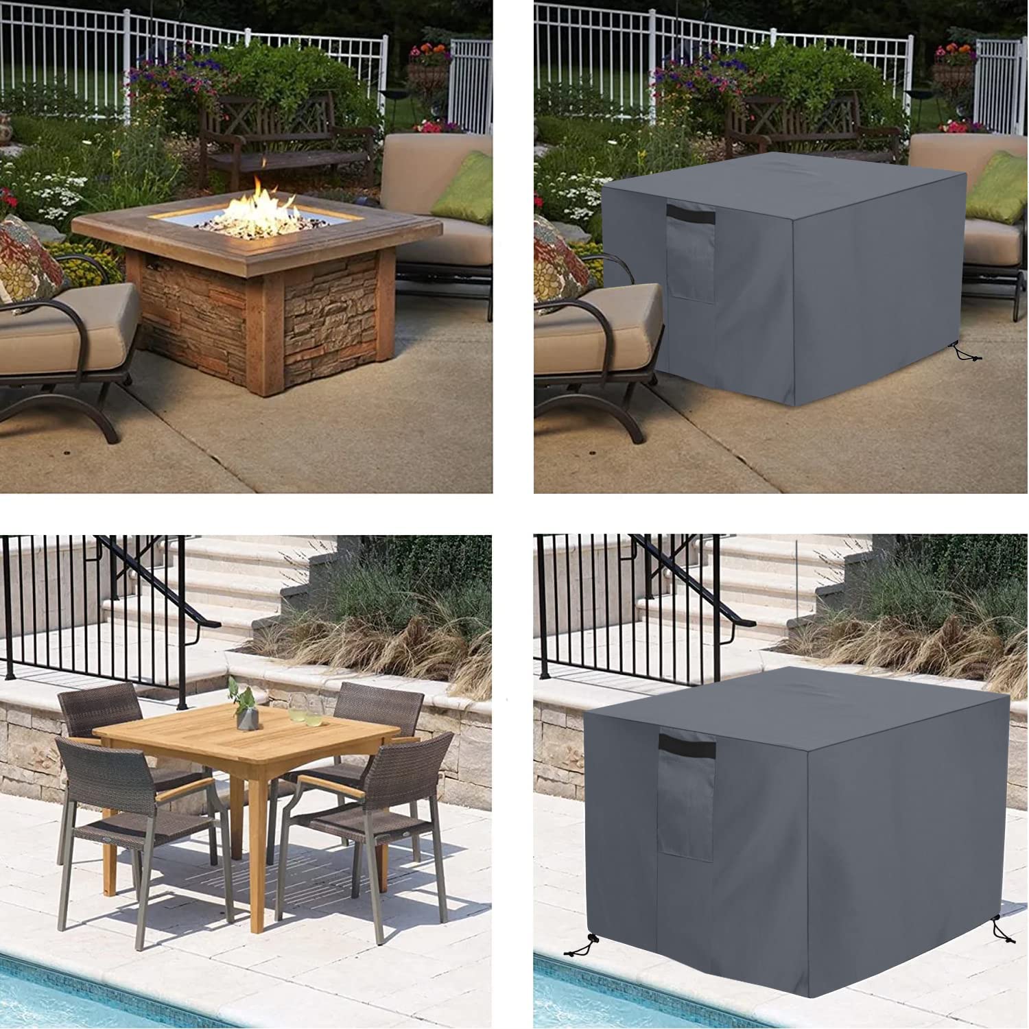 Dalema Patio Square Fire Pit Cover,600D Heavy Duty Waterpfoor Fire Pit Table Cover for 34-36Inch,Weatherproof Outdoor Square Table Covers for Winter(36" x 36" x 24",Grey)