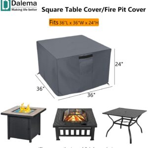 Dalema Patio Square Fire Pit Cover,600D Heavy Duty Waterpfoor Fire Pit Table Cover for 34-36Inch,Weatherproof Outdoor Square Table Covers for Winter(36" x 36" x 24",Grey)