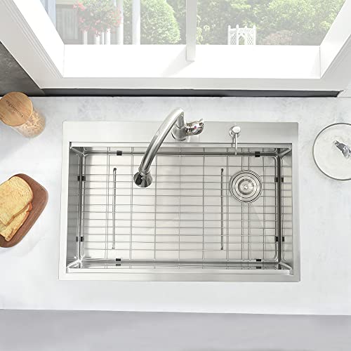 Jshozzy 30 Inch Drop in Kitchen Sink Workstation, 30x22 Drop-in Top Mount Kitchen Sink Stainless Steel Kitchen Sink Single Bowl Deep Kitchen Sink with Offset Drain