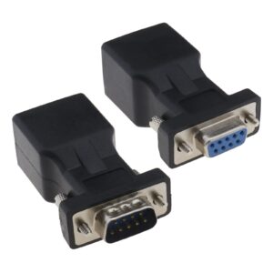 ecsing 2pcs 9-pin rs232 db9 to rj45 serial adapter ethernet converter for standard 9 pin d-sub rs-232 devices computer laptop printer db9-f to rj45-f & db9-m to rj45-f