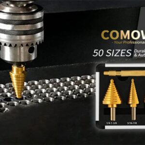 Step Drill Bit Set, 5 Pcs Titanium Coated High Speed Steel Step Drill Bits with 1 Pc Automatic Center Punch for Drilling Sheet Metal, DIY Project