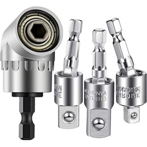 4pcs abruga square drive sockets, power drill sockets adapter sets, 105 degree angle screwdriver socket holder, 360 degree rotation adjustable drill bit 1/4" 3/8" 1/2" extension rod accessories