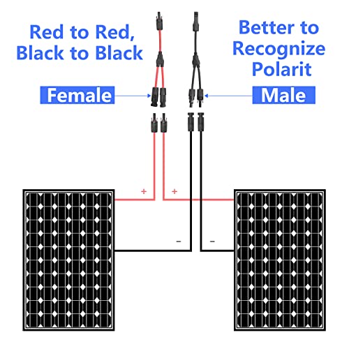 Dongge Solar Connection Y Branch Parallel Adapter Solar Panel Cable Plug Distributor Photovoltaic Branch Plug and Socket Supports 30A High Current Red and Black Cable