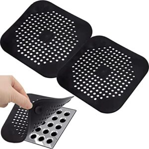 shower drain hair catcher - silicone square drain cover for shower or kitchen drain - catches hair & debris without blocking drainage - 5.7- inch square drain with suction cups 2 pack (black)