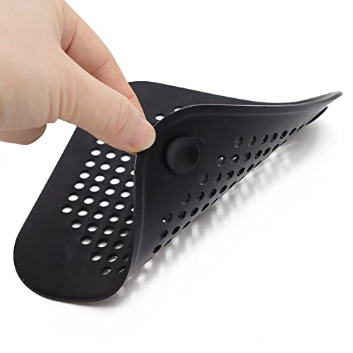 Shower Drain Hair Catcher - Silicone Square Drain Cover for Shower or Kitchen Drain - Catches Hair & Debris Without Blocking Drainage - 5.7- inch Square Drain with Suction Cups 2 Pack (Black)