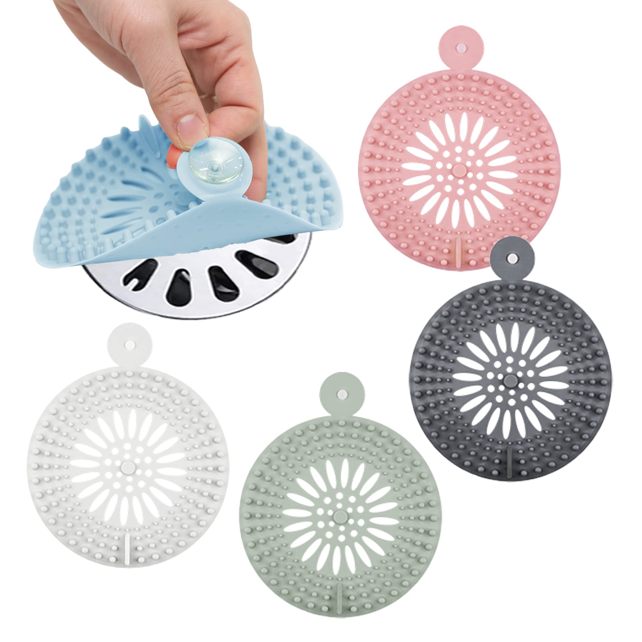 Ciel de Narin Shower Drain Hair Catcher Highly Durable Silicon Hair Sink Stopper Drain Cover Hair Trap Easy to Install and Clean Suit for Bathroom Shower Bathtub Tub and Kitchen 5 Pack