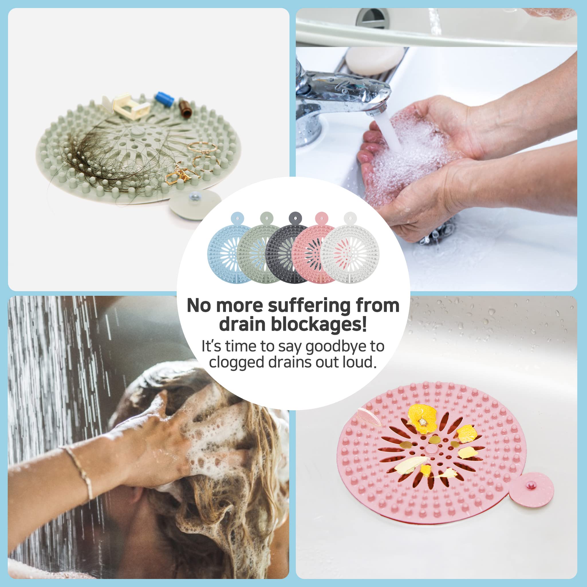 Ciel de Narin Shower Drain Hair Catcher Highly Durable Silicon Hair Sink Stopper Drain Cover Hair Trap Easy to Install and Clean Suit for Bathroom Shower Bathtub Tub and Kitchen 5 Pack