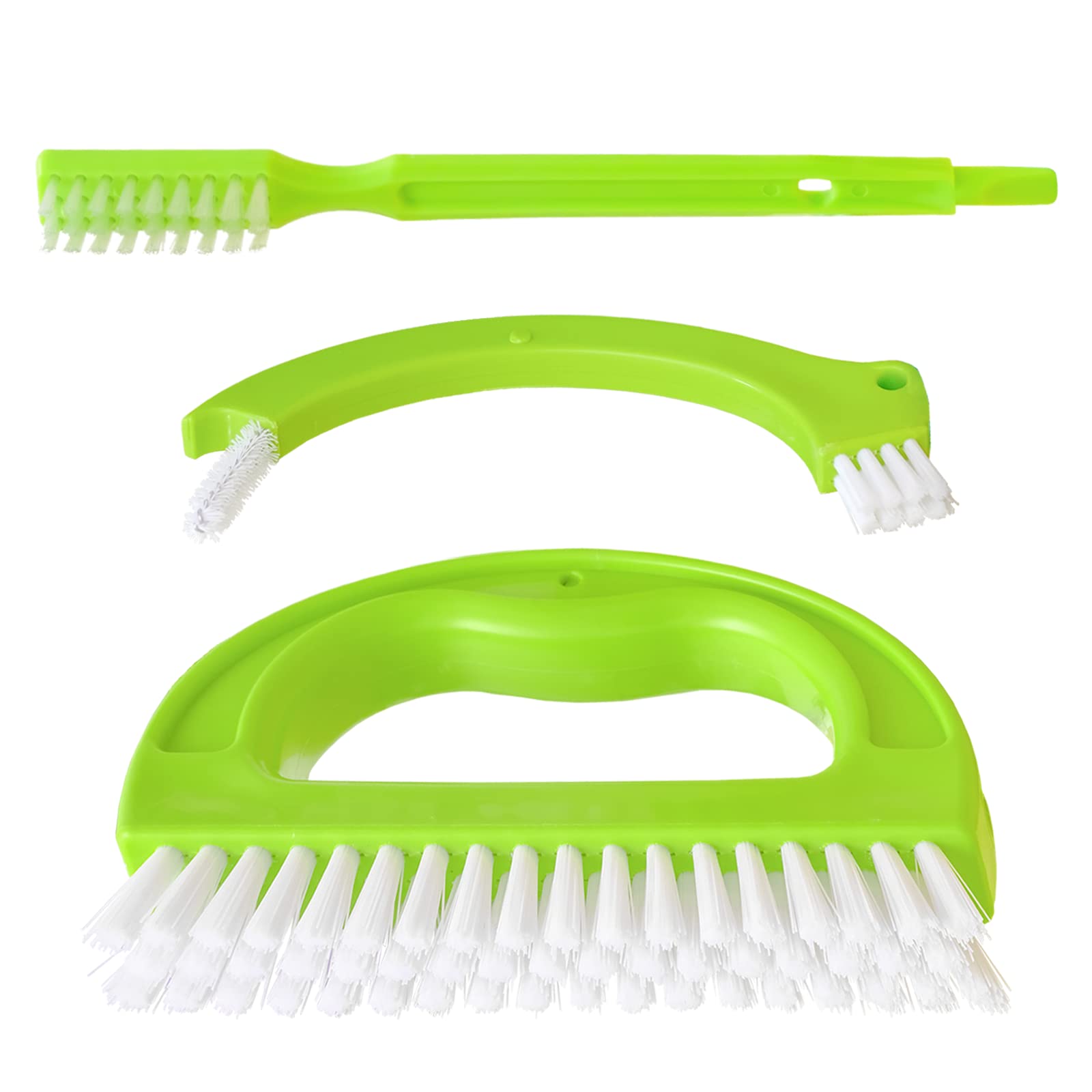 Grout Cleaner Brush with Handle - Set of 3 Green Tile Joint Scrub Brushes for Deep Cleaning - Kitchen Bathroom Window Door Track Stove Tops Seams Shower Floor Lines - Homeowners Professionals DIYers