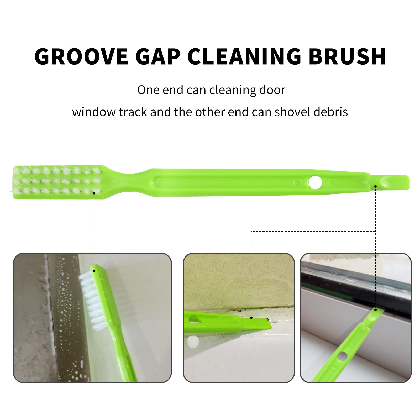 Grout Cleaner Brush with Handle - Set of 3 Green Tile Joint Scrub Brushes for Deep Cleaning - Kitchen Bathroom Window Door Track Stove Tops Seams Shower Floor Lines - Homeowners Professionals DIYers