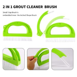 Grout Cleaner Brush with Handle - Set of 3 Green Tile Joint Scrub Brushes for Deep Cleaning - Kitchen Bathroom Window Door Track Stove Tops Seams Shower Floor Lines - Homeowners Professionals DIYers