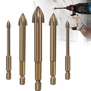 efficient universal drilling tool 5pcs, cross alloy drill bit, high-grade alloy hole opener, tile drill bits ceramic diamond, wall drilling auxiliary, plexiglass drill bit set (5pc,3/4/5/6/7)