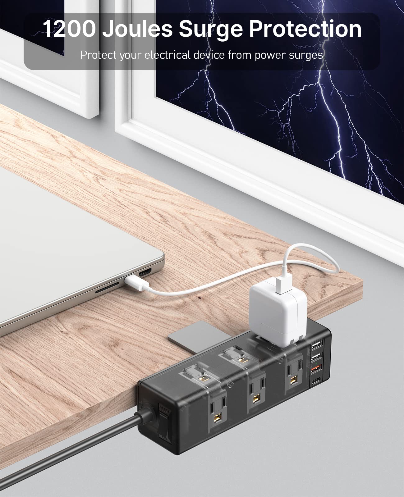 CCCEI Desk Side Clamp Power Strip with 9 Outlet, Desk Top Tube Edge Mount Outlet with USB-A and USB-C Ports, Under Desk Table Leg Widely Spaced Surge Protector Outlet Station, Fit 1.1 inch Edge, 6FT.