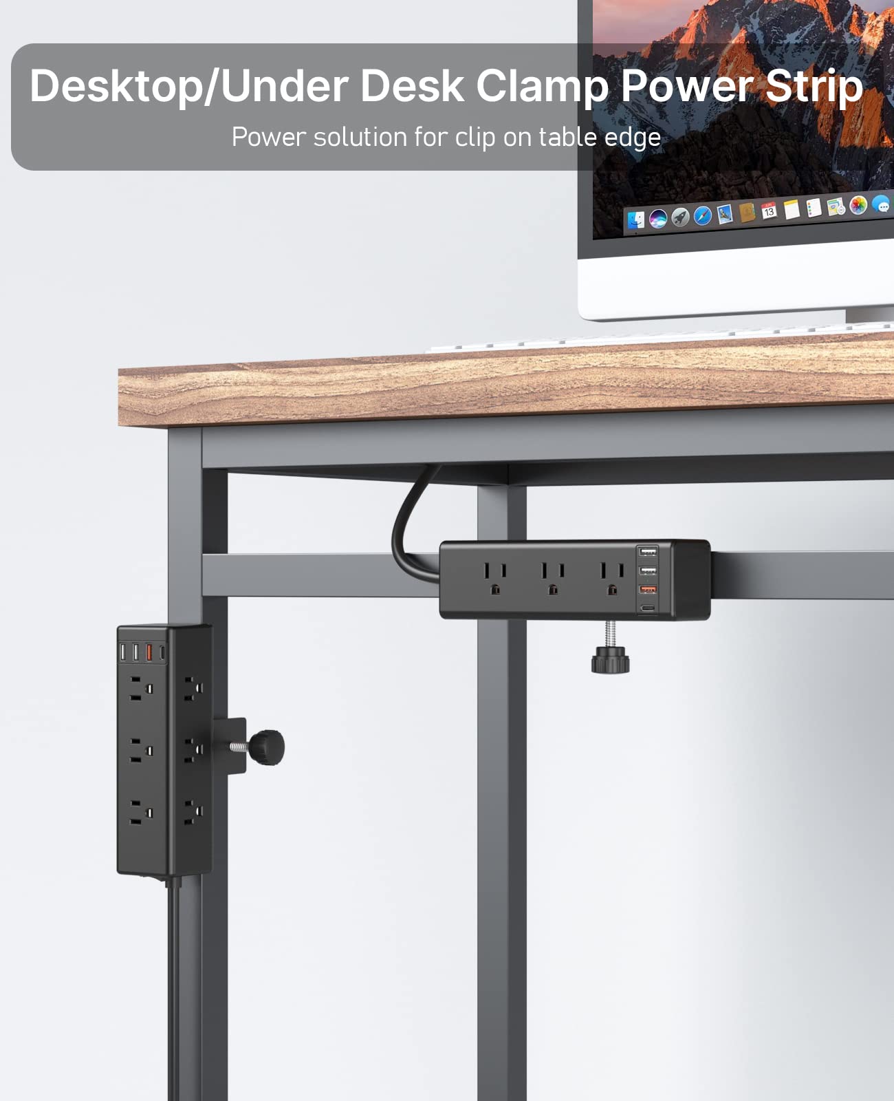 CCCEI Desk Side Clamp Power Strip with 9 Outlet, Desk Top Tube Edge Mount Outlet with USB-A and USB-C Ports, Under Desk Table Leg Widely Spaced Surge Protector Outlet Station, Fit 1.1 inch Edge, 6FT.