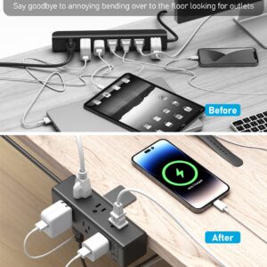 CCCEI Desk Side Clamp Power Strip with 9 Outlet, Desk Top Tube Edge Mount Outlet with USB-A and USB-C Ports, Under Desk Table Leg Widely Spaced Surge Protector Outlet Station, Fit 1.1 inch Edge, 6FT.