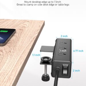 CCCEI Desk Side Clamp Power Strip with 9 Outlet, Desk Top Tube Edge Mount Outlet with USB-A and USB-C Ports, Under Desk Table Leg Widely Spaced Surge Protector Outlet Station, Fit 1.1 inch Edge, 6FT.