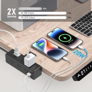 CCCEI Desk Side Clamp Power Strip with 9 Outlet, Desk Top Tube Edge Mount Outlet with USB-A and USB-C Ports, Under Desk Table Leg Widely Spaced Surge Protector Outlet Station, Fit 1.1 inch Edge, 6FT.