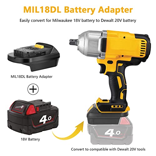 KUNLUN MIL18DL Battery Converter for Milwaukee to Dewalt Battery Adapter, Convert for Milwaukee M18 18V Battery to Dewalt 20V Battery for Dewalt Cordless Tools(Bare Adapter Only)