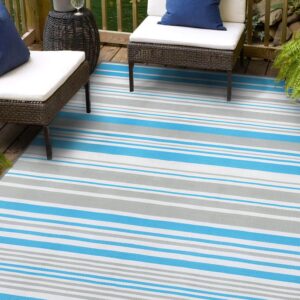 Outdoor Patio Rug Waterproof Camping - Outdoor Area Rugs Carpet Waterproof, Outdoor Plastic Straw Rug for Patios Clearance, Outdoor Rugs for Camping, Porch, Deck, Balcony, Backyard, Blue (4x6FT)