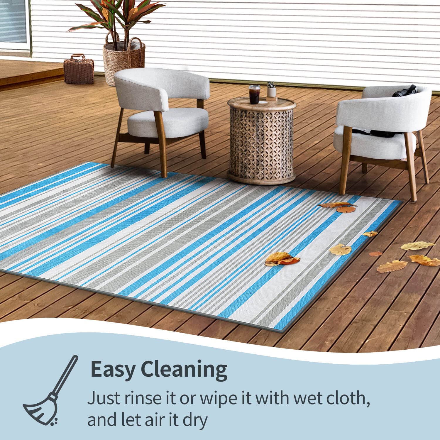 Outdoor Patio Rug Waterproof Camping - Outdoor Area Rugs Carpet Waterproof, Outdoor Plastic Straw Rug for Patios Clearance, Outdoor Rugs for Camping, Porch, Deck, Balcony, Backyard, Blue (4x6FT)