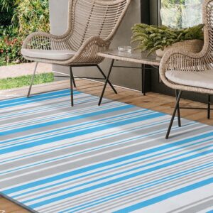 Outdoor Patio Rug Waterproof Camping - Outdoor Area Rugs Carpet Waterproof, Outdoor Plastic Straw Rug for Patios Clearance, Outdoor Rugs for Camping, Porch, Deck, Balcony, Backyard, Blue (4x6FT)