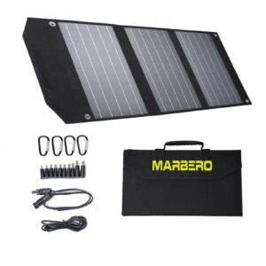 marbero 30w portable solar panels, foldable solar panel battery charger for portable power station generator, ipad, laptop, qc3.0 usb ports & dc output, for camping van rv trip