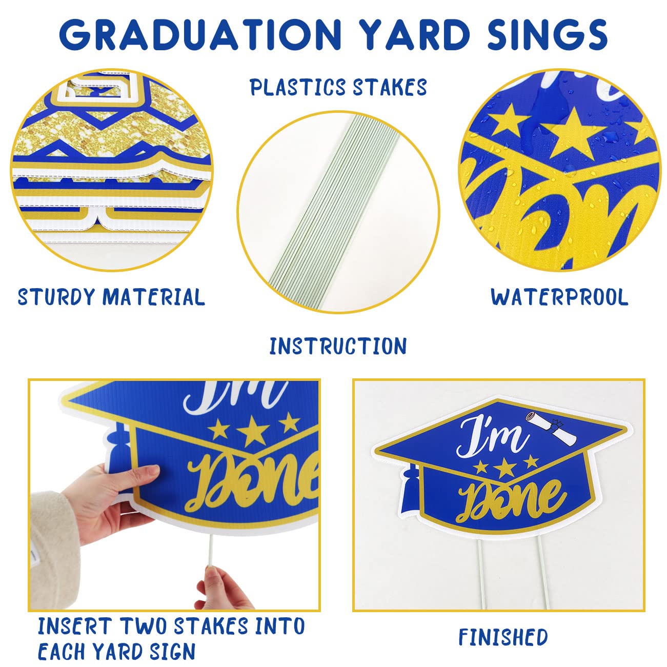 2024 Graduation Yard Sign Decoration Blue and Gold Congrats Graduation Lawn Signs with 22 Stakes for Outdoor Congrats Graduation Party Decoration Class of 2024 Supplies