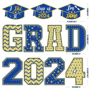 2024 Graduation Yard Sign Decoration Blue and Gold Congrats Graduation Lawn Signs with 22 Stakes for Outdoor Congrats Graduation Party Decoration Class of 2024 Supplies