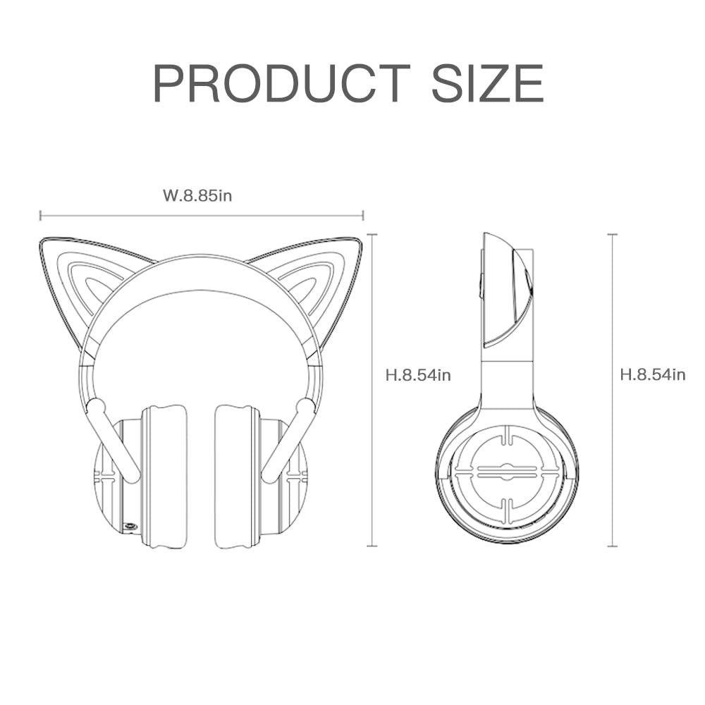 iKF Show Cat Headset Wireless Bluetooth Headphone Game Cute Girl Gaming Custom Light Anime with Microphone Wired Headphone Compatible with Computer Tablet PC iPad Smartphone Pink