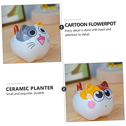 YARNOW Succulent Flower Pot Cat Mini Flower Planter Ceramic Flower Pot Decorative Cactus Planter Animal Bonsai Holder Animal Flower Pot Succulent Bonsai Pot Mini Pots Vase Ceramics Indoor