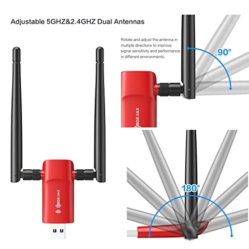 Wireless USB WiFi 6 Adapter for PC - Nineplus 802.11ax 1800Mbps Dual Band 5G/2.4G Antenna PC WiFi Adapter for Desktop Laptop Win11/10, Wireless Adapter for Desktop Computer Network Adapters