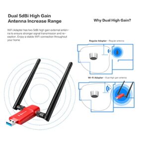 Wireless USB WiFi 6 Adapter for PC - Nineplus 802.11ax 1800Mbps Dual Band 5G/2.4G Antenna PC WiFi Adapter for Desktop Laptop Win11/10, Wireless Adapter for Desktop Computer Network Adapters