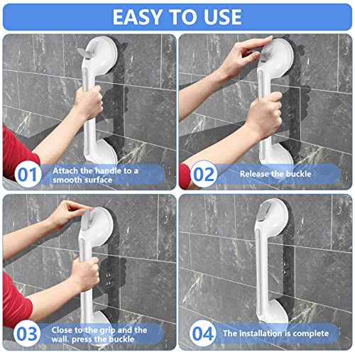 Suction Cups Grab Bar 16 Inch, Zepolu Anti-Slip Bathroom Grab Bar Safety Balance Handrail, Handicap Elderly Senior Injury Disable Vacuum Suction Assist Shower Handle (1.25" Diameter, Gray)