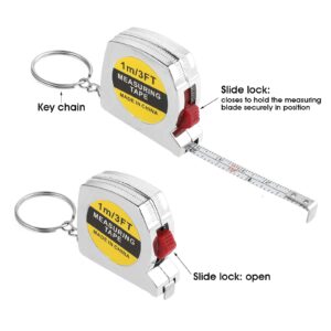 cobee Mini Tape Measure with Keychain, 1 Meter/ 3 Feet Retractable Measuring Tape Portable Small Measurement Tape Slide Lock Tape Measure 5 Pcs