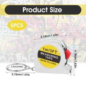 cobee Mini Tape Measure with Keychain, 1 Meter/ 3 Feet Retractable Measuring Tape Portable Small Measurement Tape Slide Lock Tape Measure 5 Pcs