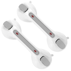 2 pack suction cups grab bar 12 inch, zepolu anti-slip bathroom grab bar safety balance handrail, handicap elderly senior injury disable vacuum suction assist shower handle (1.25" diameter, gray)