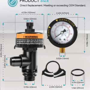 98209800 High Flow Manual Air Relief Valve w/Pressure Gauge Replacement for Pool and Spa Filter