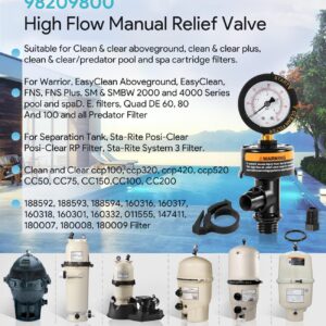 98209800 High Flow Manual Air Relief Valve w/Pressure Gauge Replacement for Pool and Spa Filter