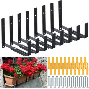 weysat 8 packs window planter box brackets adjustable planter box brackets flower box brackets for railings wall mount heavy duty holder for patio balcony garden planter boxes 6 to 12 inches, black