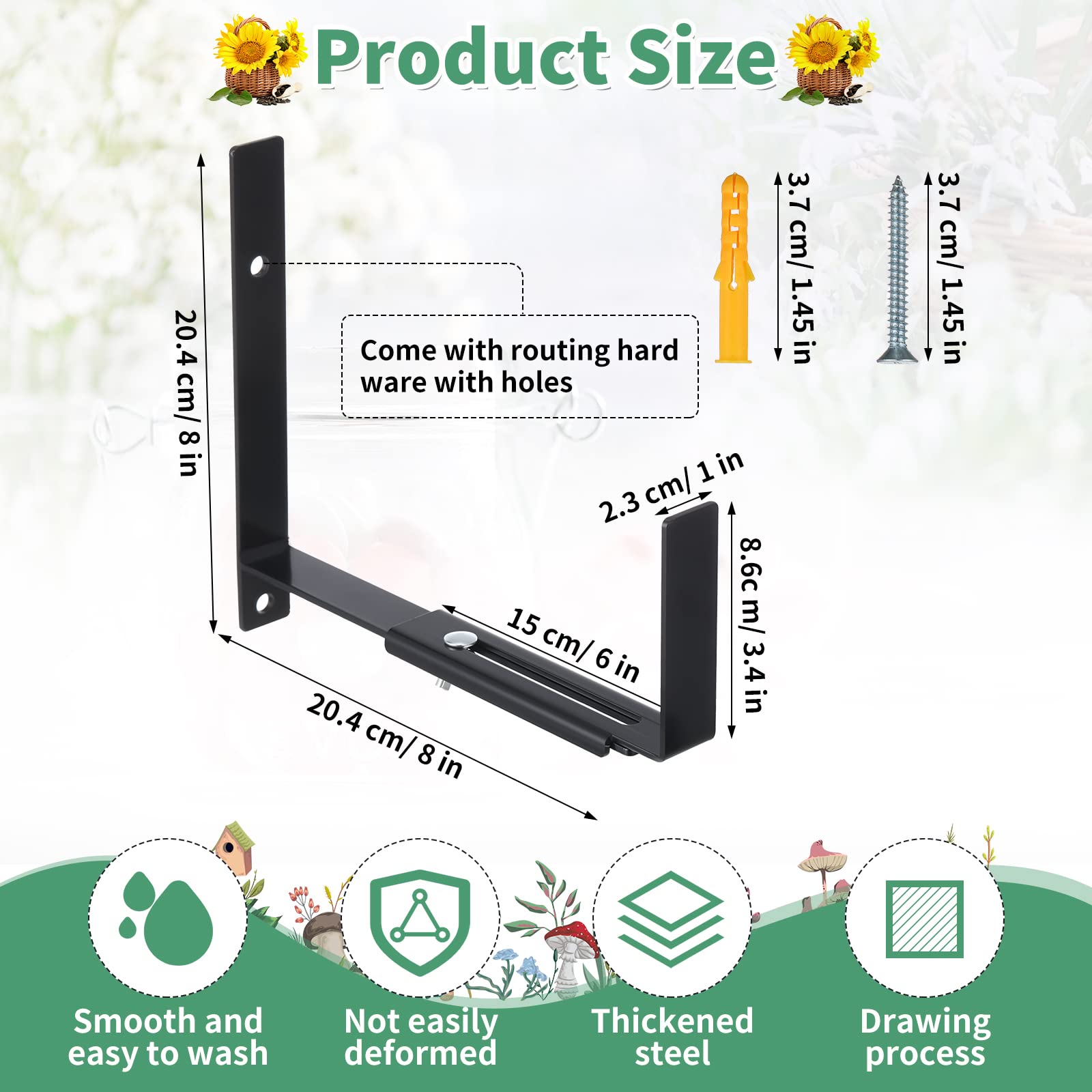 Weysat 8 Packs Window Planter Box Brackets Adjustable Planter Box Brackets Flower Box Brackets for Railings Wall Mount Heavy Duty Holder for Patio Balcony Garden Planter Boxes 6 to 12 Inches, Black