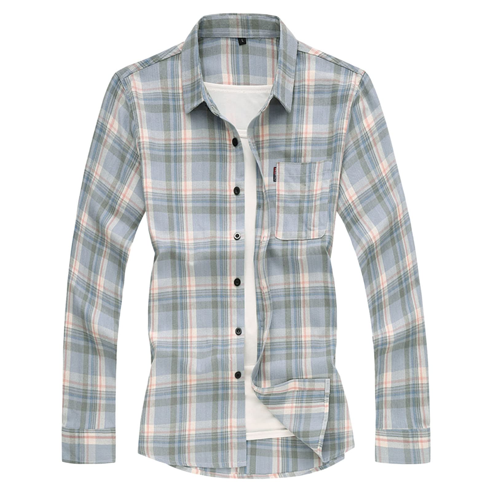 Men's Plaid Long Sleeve Button Down Shirts Striped Turn-Down Collar Slim Fit Shirts Stylish Business Dress Shirt (Blue,7X-Large)