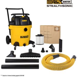 DEWALT 16 Gallon STEALTHSONIC Poly Wet/Dry Vacuum, DXV16P-QTA Noise Reduction Heavy Duty Shop Vacuum for Jobsite/Workshop, Reduce Motor Noise, Yellow