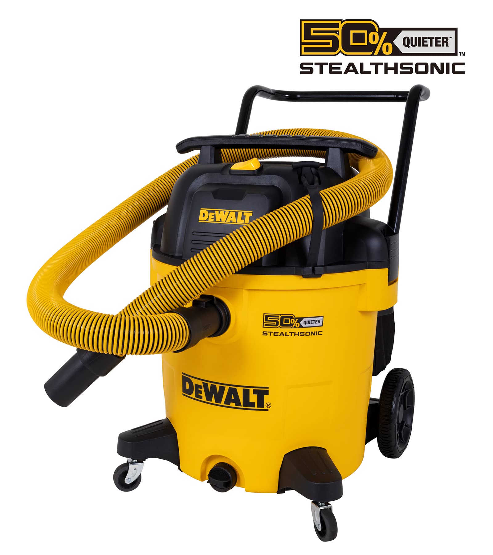 DEWALT 16 Gallon STEALTHSONIC Poly Wet/Dry Vacuum, DXV16P-QTA Noise Reduction Heavy Duty Shop Vacuum for Jobsite/Workshop, Reduce Motor Noise, Yellow